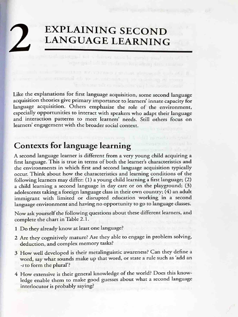 Second Langauge Acquisition | PDF