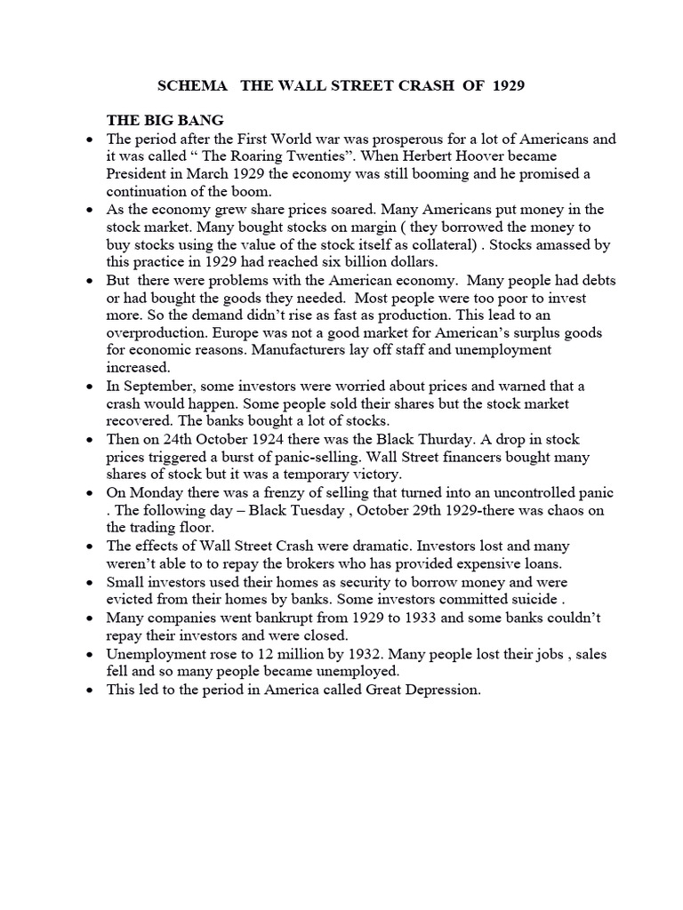 Wall Street Crash of 1929 Overview | PDF