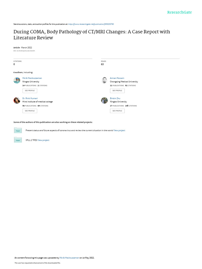 DuringCOMAbodypathologyofCT MRIchanges | PDF | Coma | Cardiac Arrest