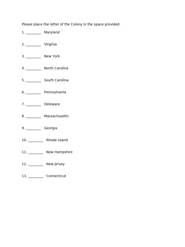 13 Colonies Map Response Sheet | PDF