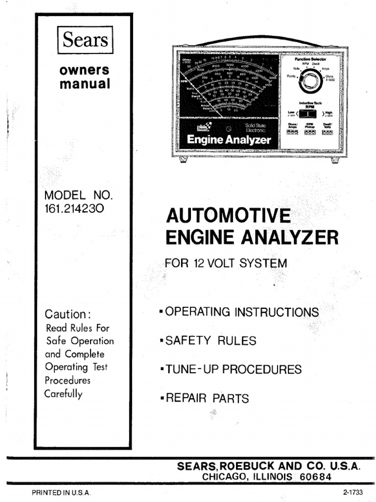 Sears Engine Analyzer 161.214230 User Manual | PDF