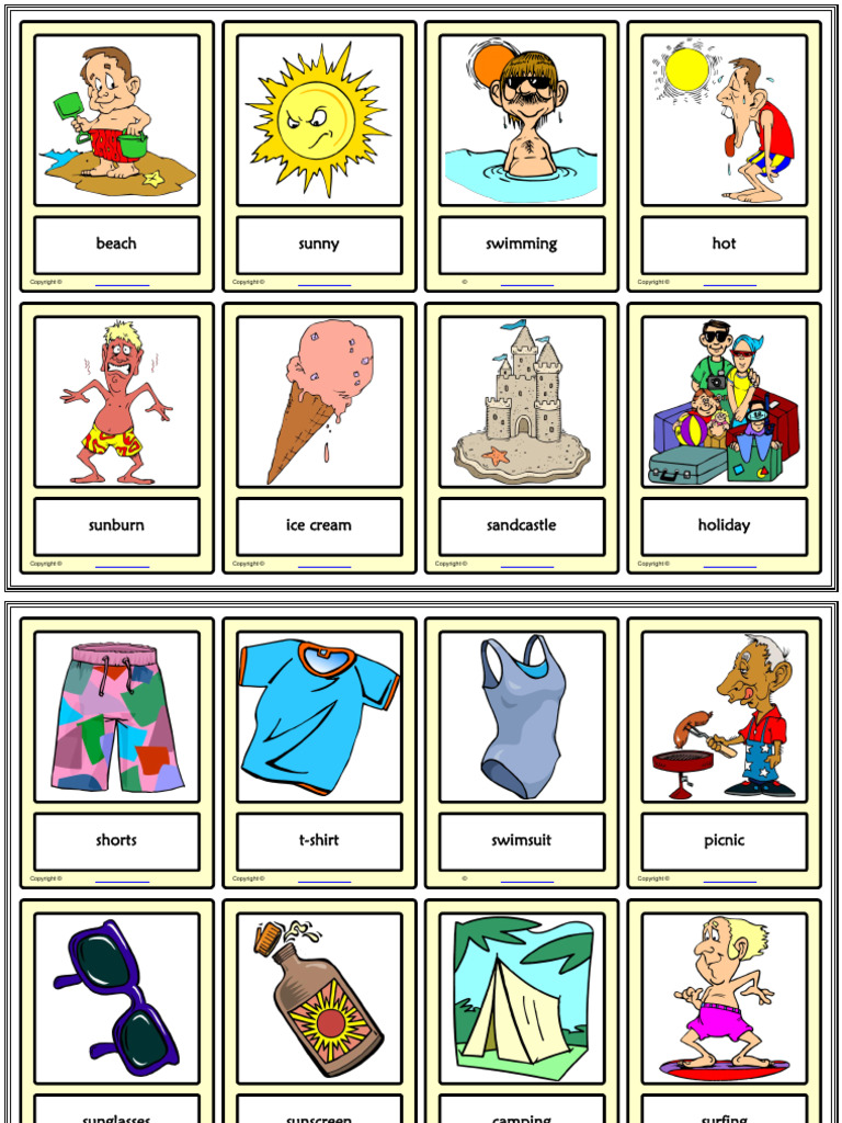 Summer Vocabulary Esl Printable Learning Cards For Kids | PDF