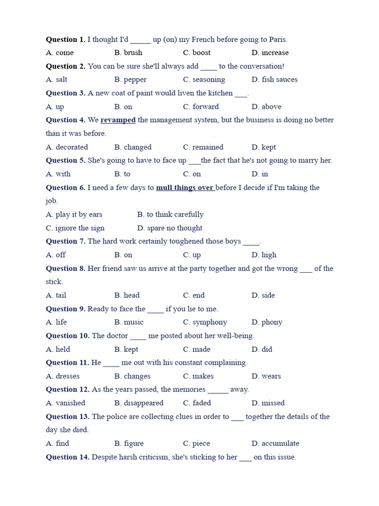 Idiom, Phrasal Verbs, Collocation 5 | PDF