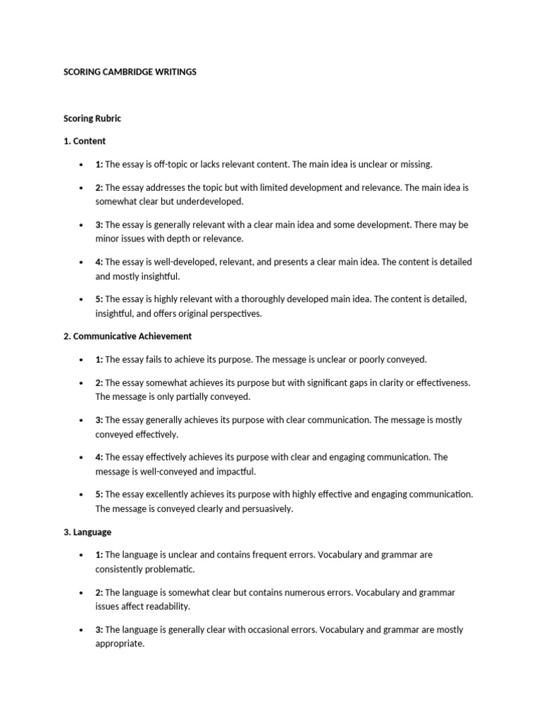 Cambridge Essay Scoring Rubric | PDF | Essays | Communication