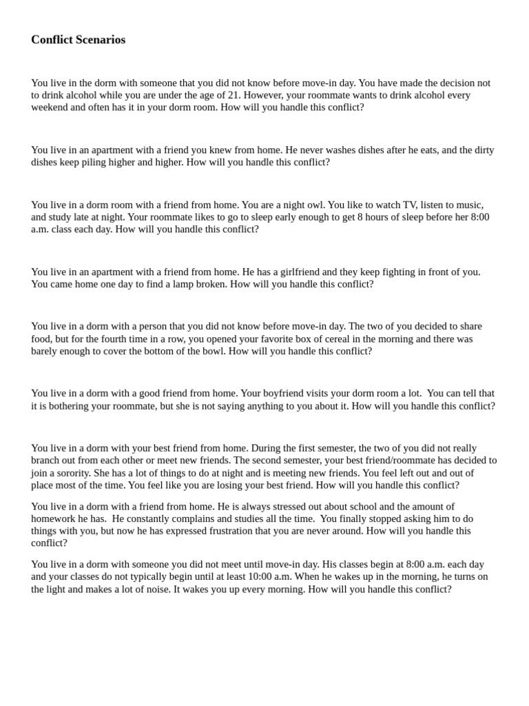 Conflict Scenarios Worksheet | PDF