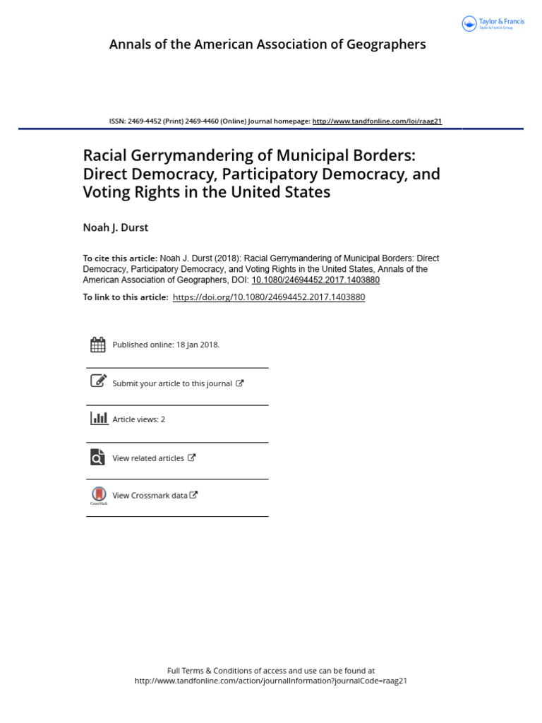 Durst (2018) Racial gerrymandering of municipal borders (AAAG) | PDF ...