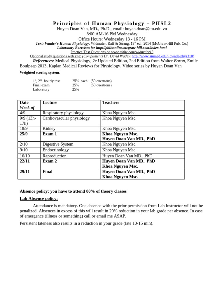 Human Physiology Course Overview | PDF