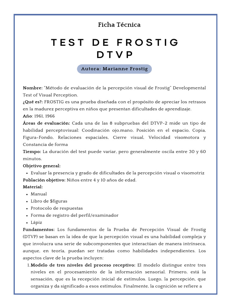 Test de Frostig DTVP | PDF | Percepción | Cognición