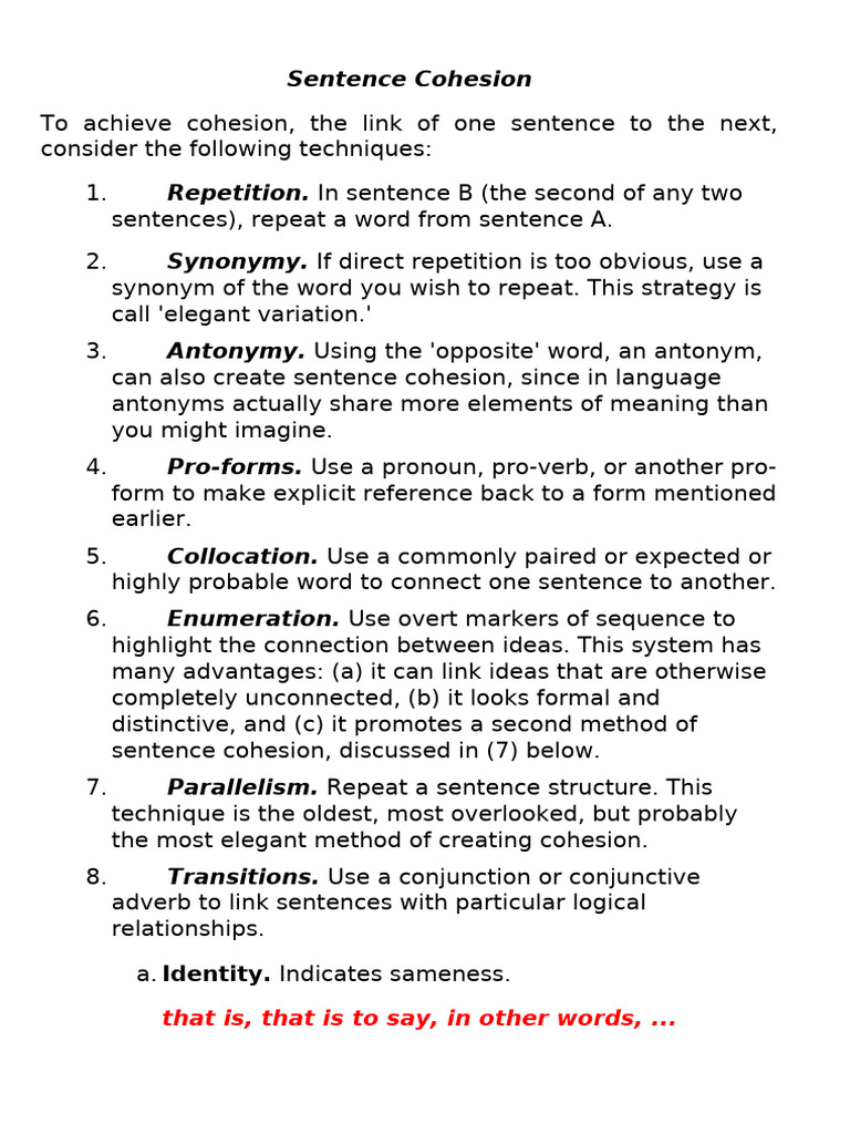 E. Sentence Cohesion Tips | PDF | Syntax | Language Mechanics