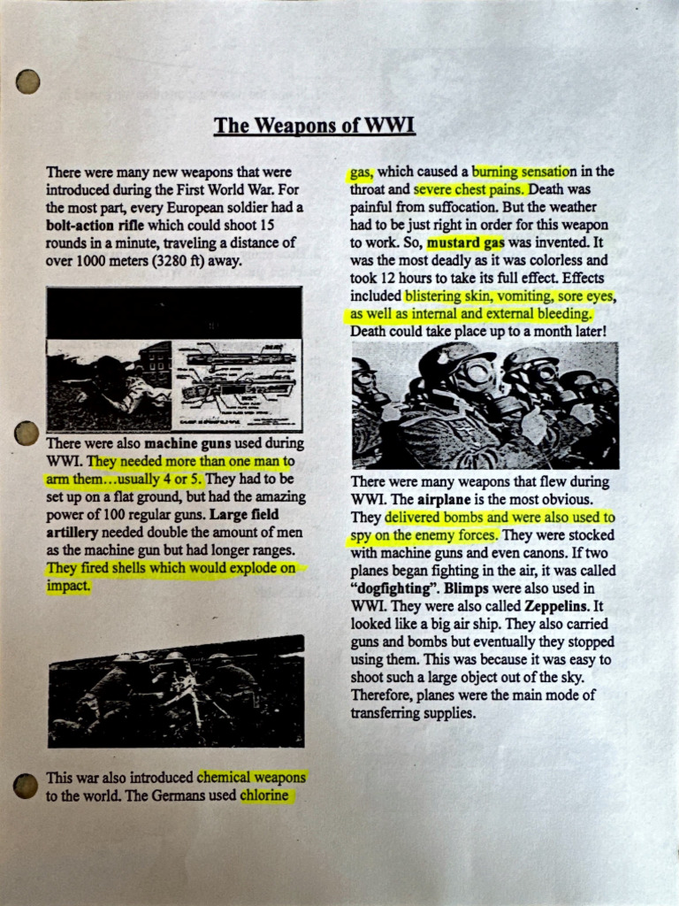 Weapons of WWI - Highlighted | PDF | Submarines | U Boats