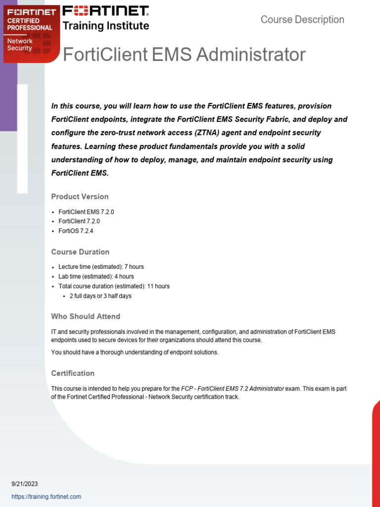 FortiClient EMS 7.2 Administrator Course Description | PDF ...