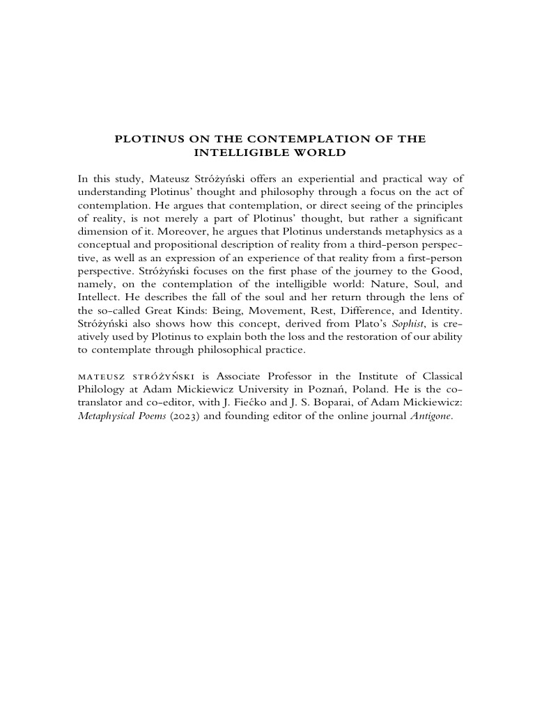 Mateusz Stróżyński - Plotinus On The Contemplation of The Intelligible ...
