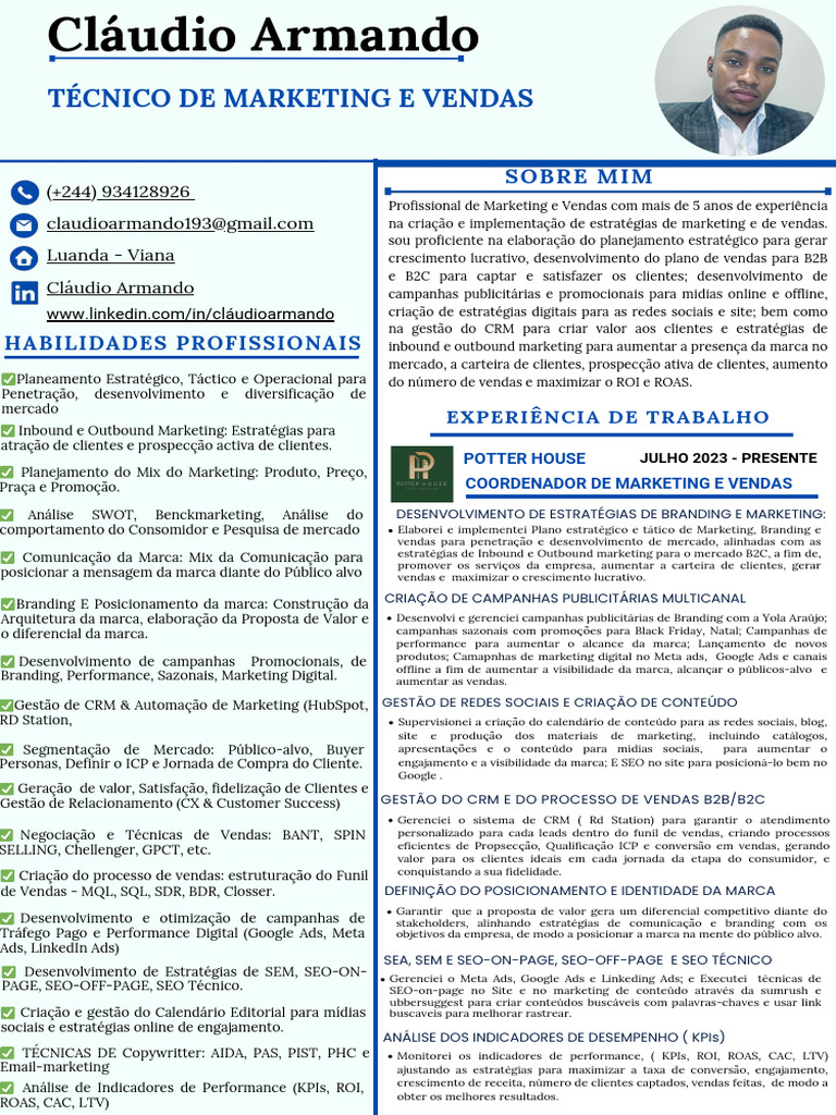 CV Tècnico de Marketing - Cláudio PDF | PDF | Marketing | Gestão de relacionamento com o cliente