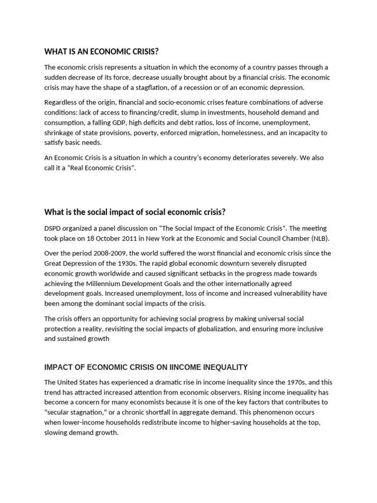 What Is An Economic Crisis | PDF | Recession | Financial Crises
