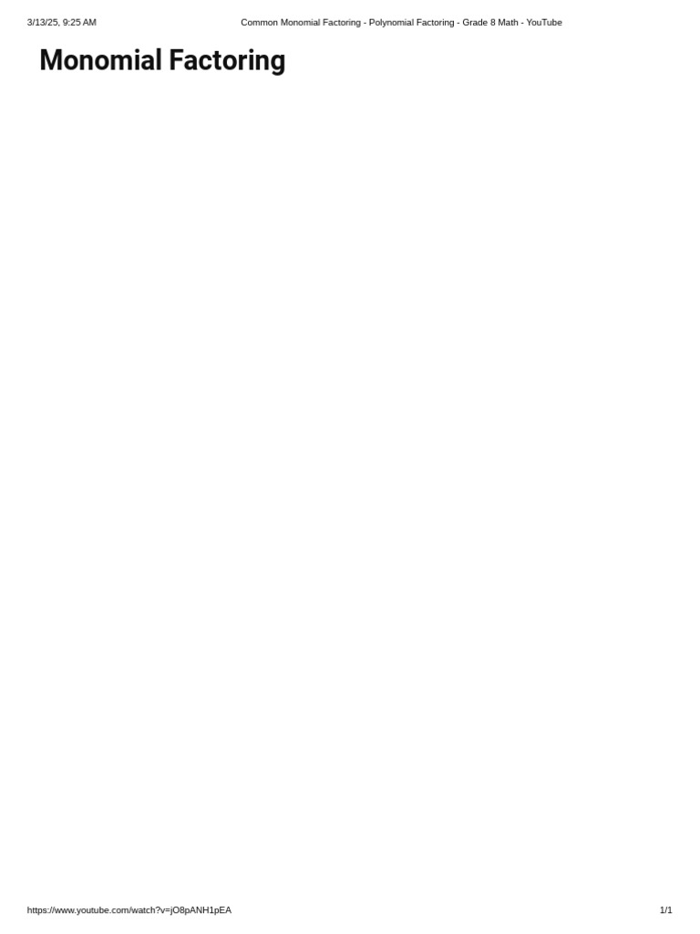 Common Monomial Factoring - Polynomial Factoring - Grade 8 Math ...