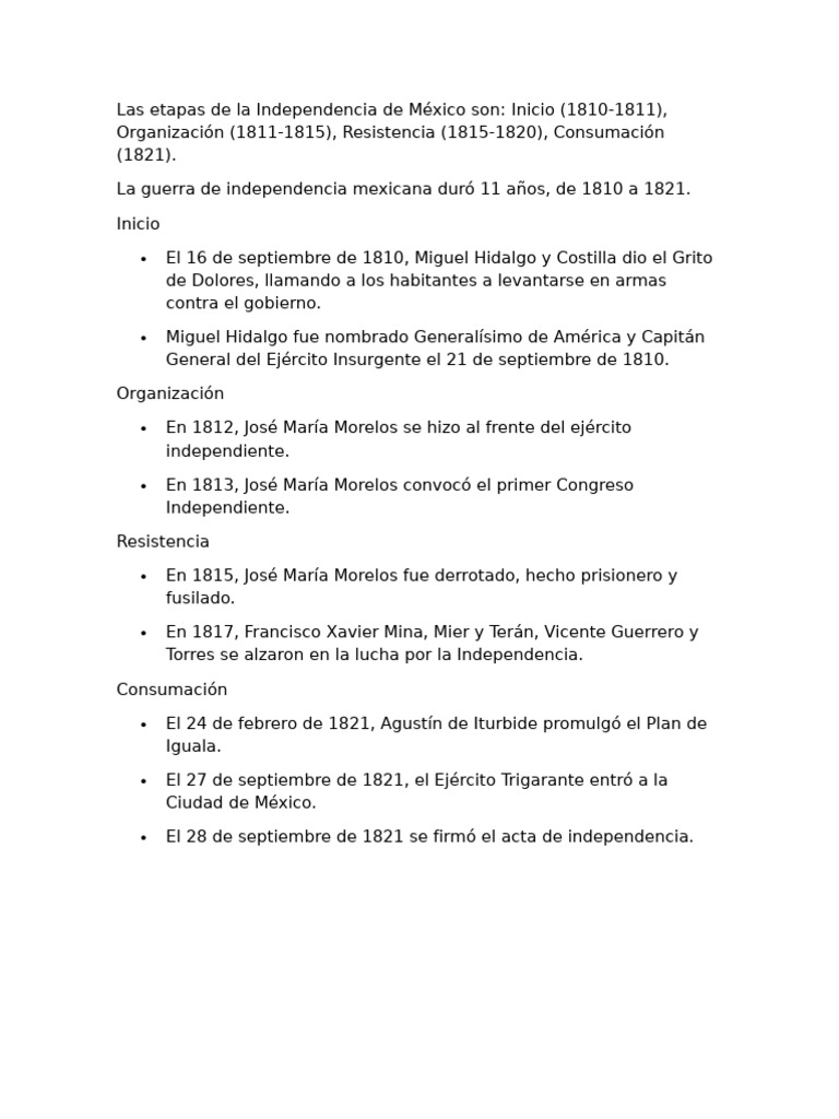 Etapas de la Independencia de México | PDF