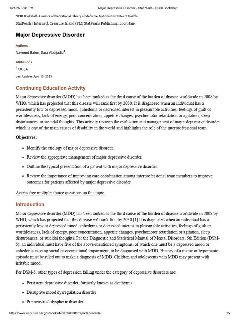 Understanding Major Depressive Disorder | PDF | Major Depressive ...