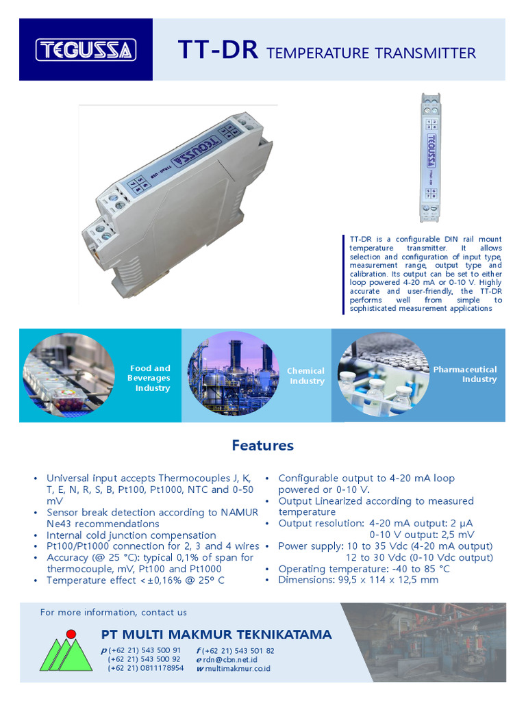 TT-DR Temperature Transmitter Flyer | PDF | Thermocouple | Measuring ...
