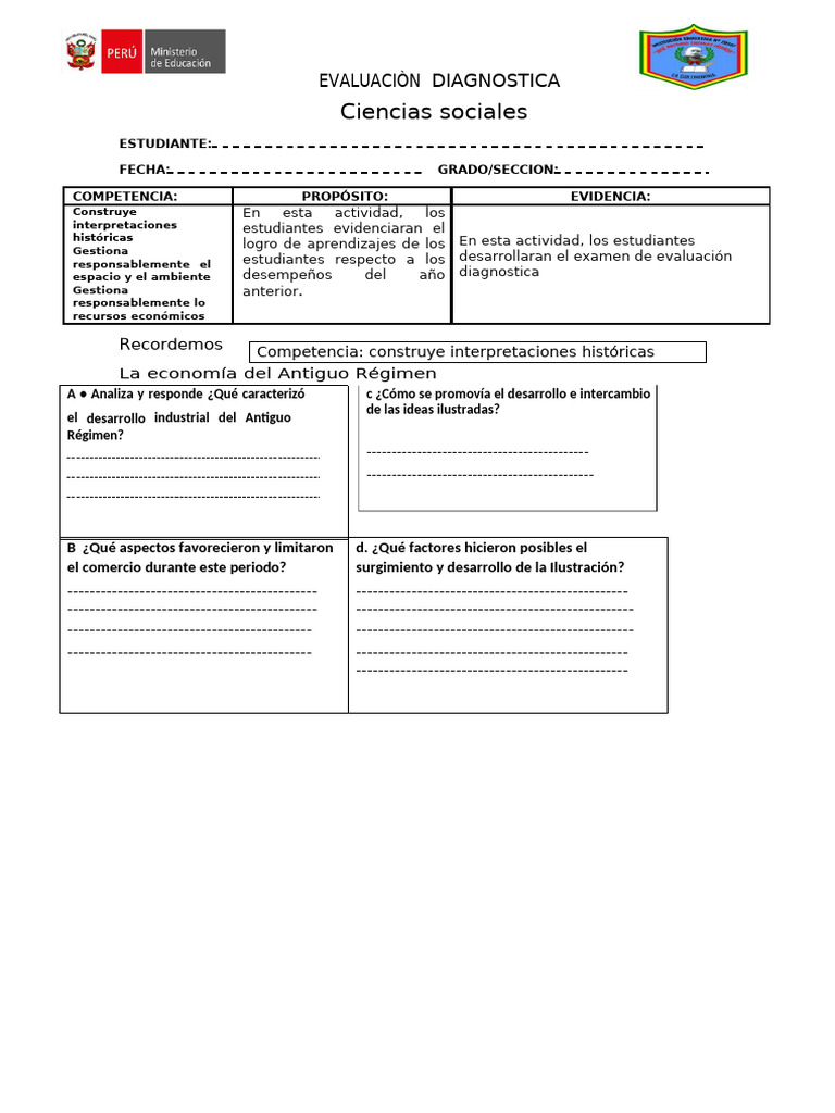 Evaluaciòn Diagnostica CCSS 4º Golondrina | PDF | Evaluación | Factores de producción