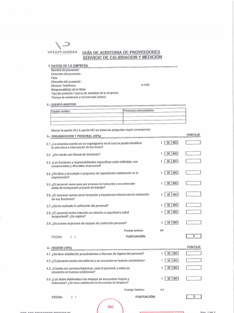 FOR-ASC-010 Guía de Auditoría de Proveedores Servicio de Calibración y ...