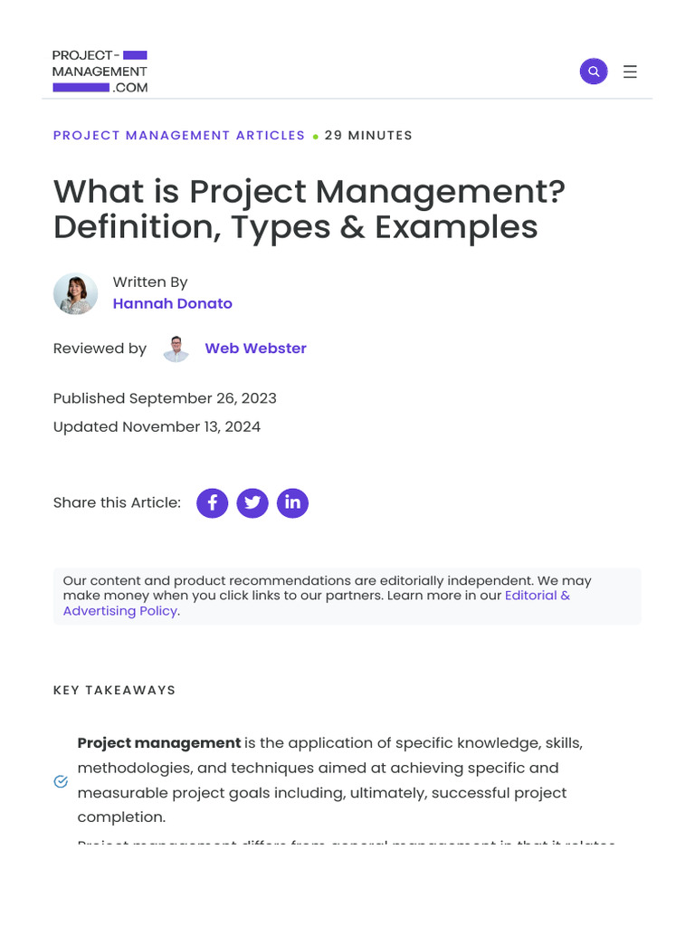 What is Project Management? Definition, Types & Examples | PDF ...