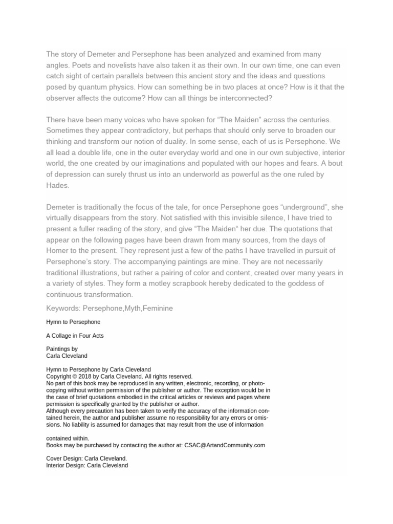 The Story of Demeter and Persephone Has Been Analyzed and Examined From ...
