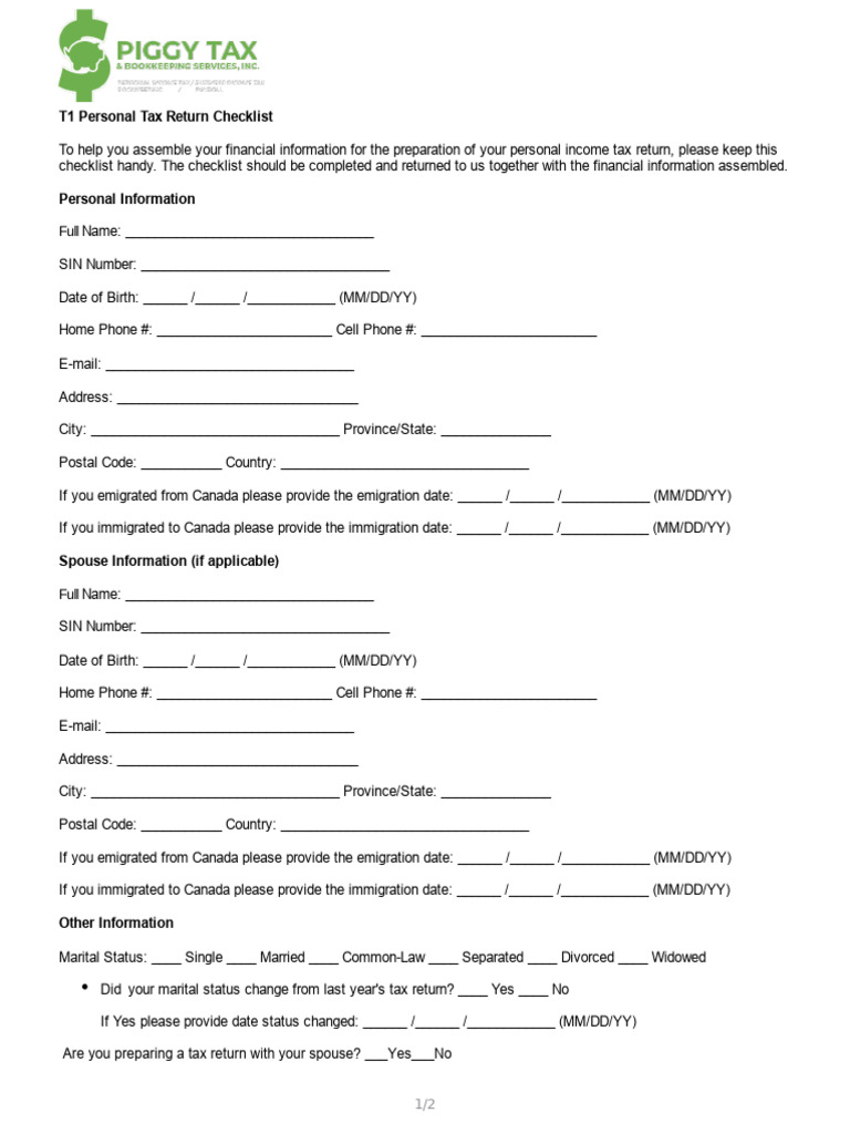 Personal Tax Return Checklist Guide | PDF | Taxes | Marriage