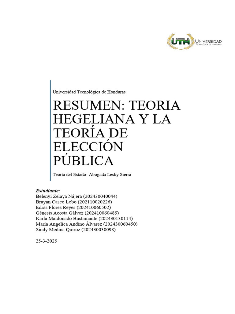 Teoría Hegeliana y Elección Pública | PDF | Georg Wilhelm Friedrich ...
