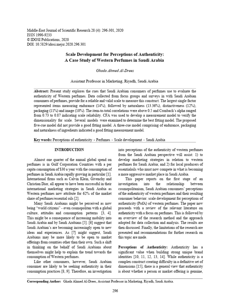 Scale Development for Perceptions of Authenticity: A Case Study of Western Perfumes in Saudi ...