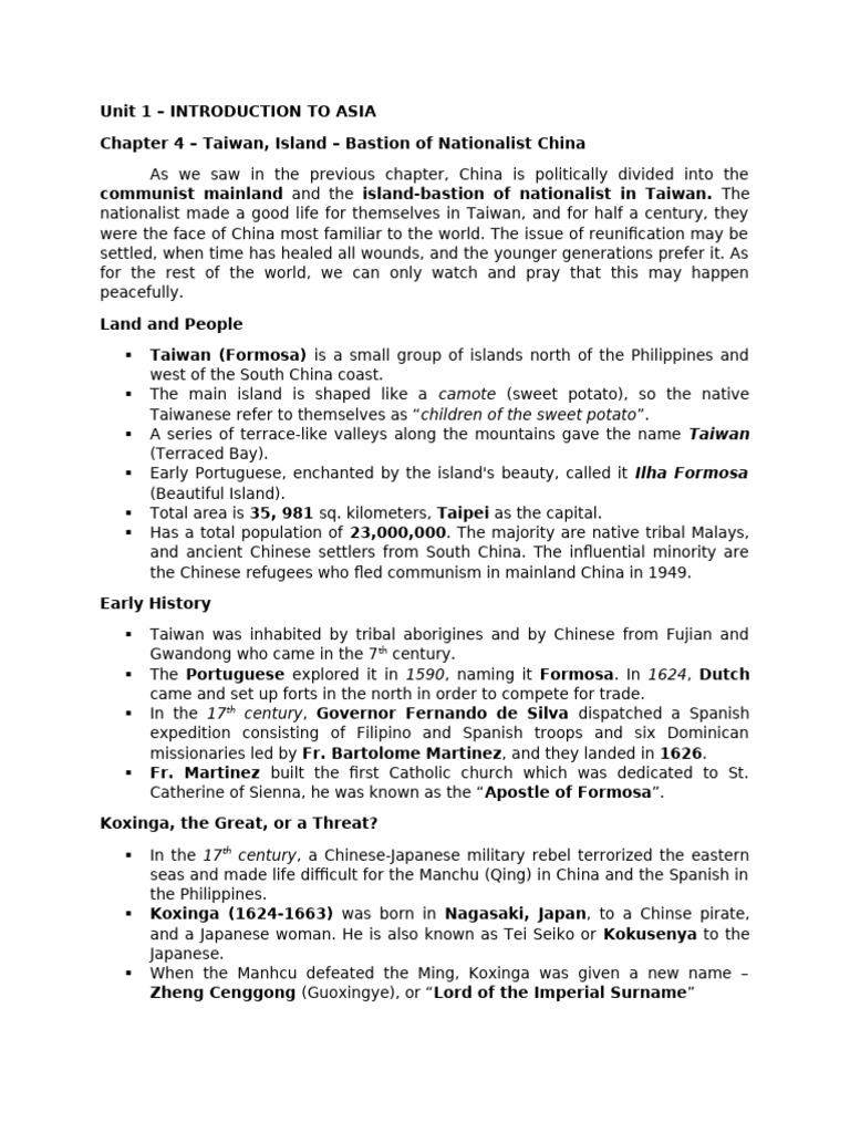 Introduction To Asia - Taiwan Island | PDF | Taiwan | Kuomintang