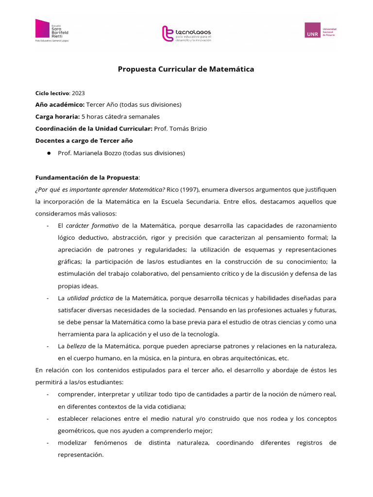 Propuesta Curricular Matemáticas 2023 | PDF | Ecuaciones | Función ...