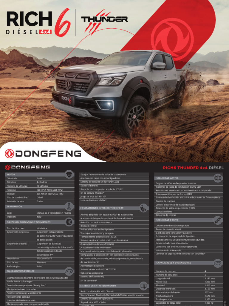 FICHA R6T DIESEL 4x4 COSTA 2021 | PDF | Tracción en las cuatro ruedas | Sistema de freno antibloqueo