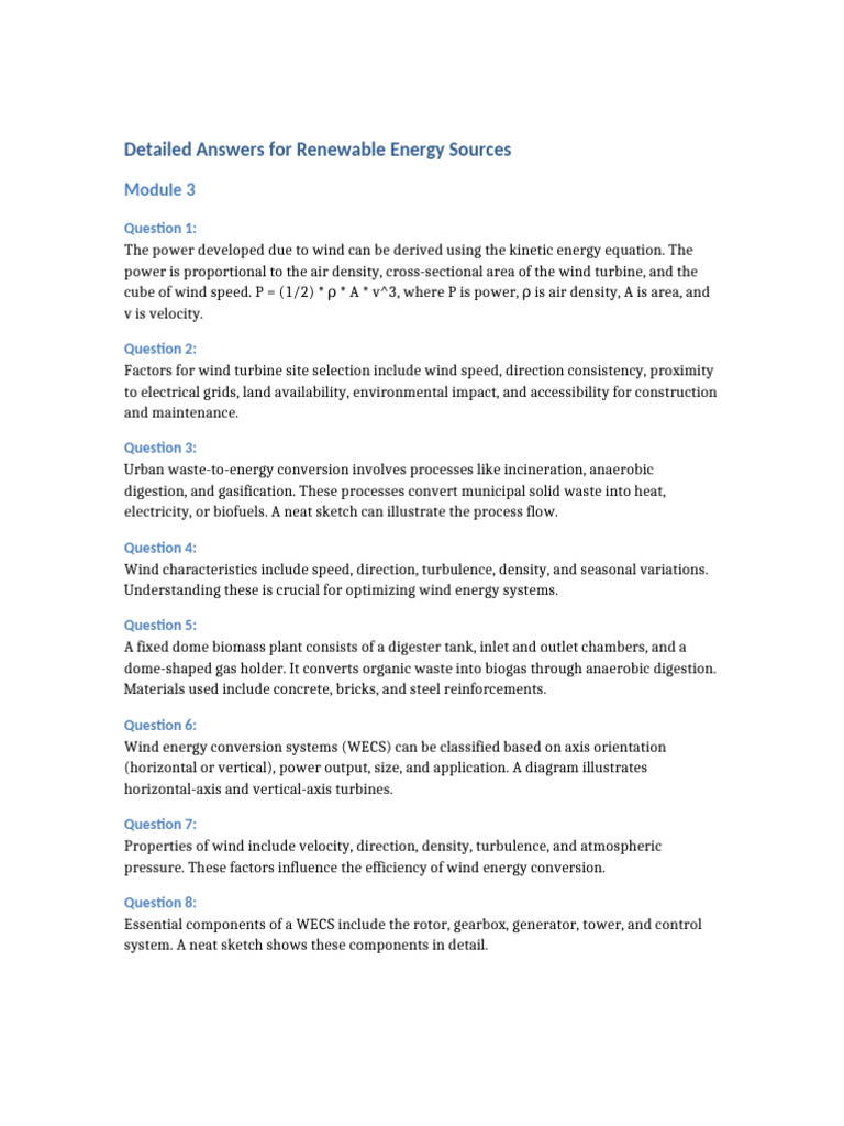 Renewable_Energy_Sources_Answers_Detailed | PDF | Fuel Cell | Water