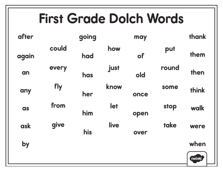 BW Dolch Words Word Mat First Grade | PDF
