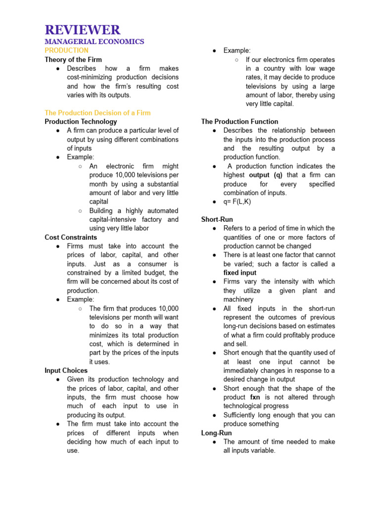 Firm Production Decisions Explained | PDF | Long Run And Short Run ...