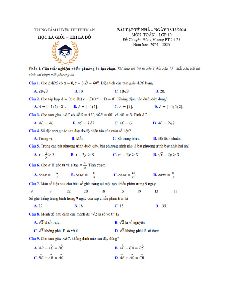 BTVN Toán 09 30 12 | PDF