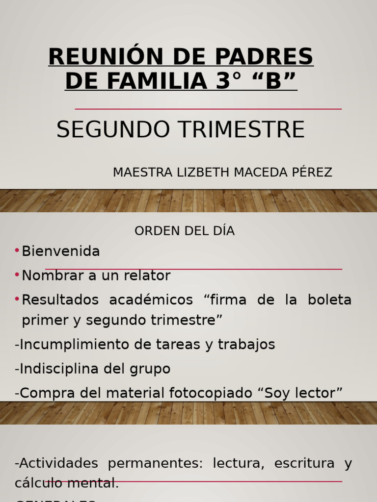 Reunión de Padres Segundo Trimestre | PDF