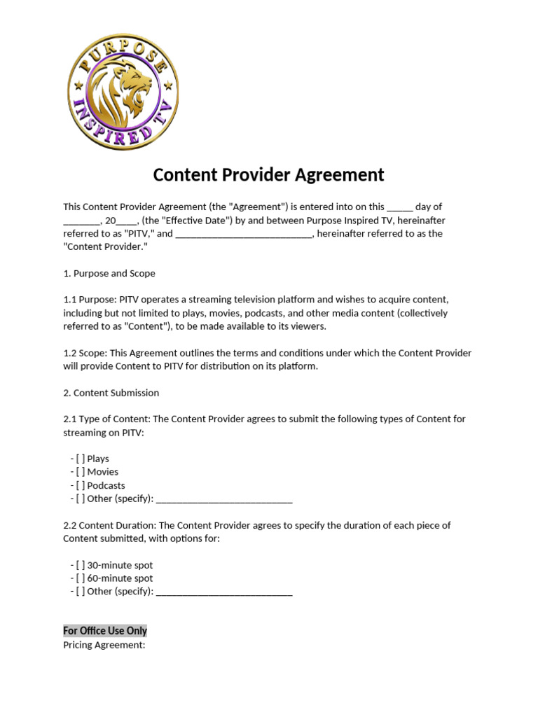 Content Provider Agreement | PDF | License | Civil Law (Common Law)