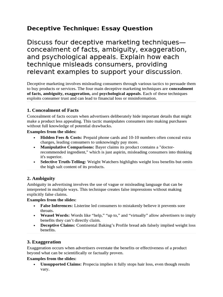 Deceptive Marketing Techniques Explained | PDF | False Advertising ...