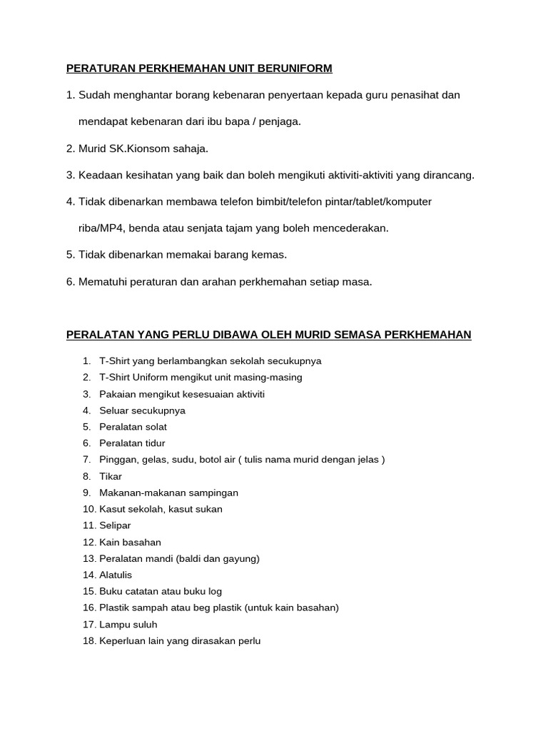 Peraturan Dan Peralatan Perkhemahan Murid | PDF