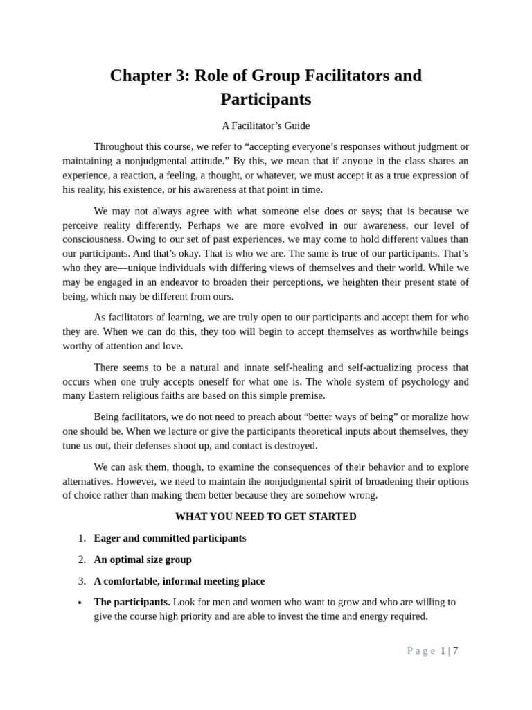 Chapter III Role of Group Facilitators and Participants | PDF ...