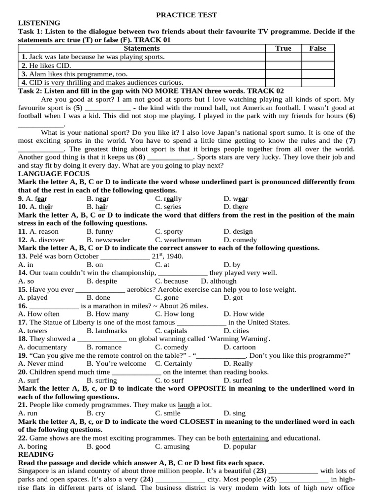 Listening and Language Practice Test | PDF
