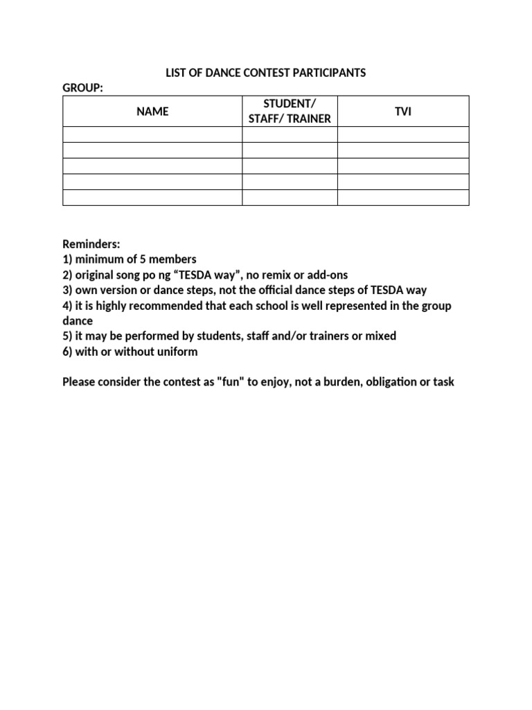 Dance Contest Participants | PDF