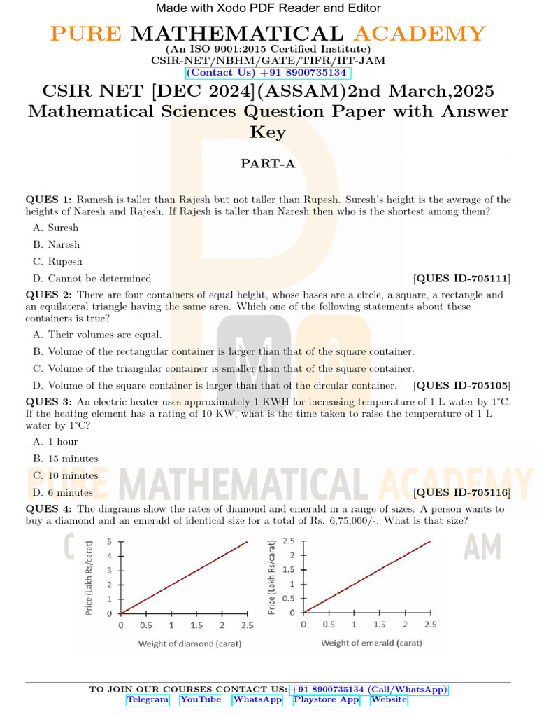 CSIR NET Dec 2024 (Assam Centre) With Answer Key Mathematics - Pure MathematicalAcademy | PDF ...