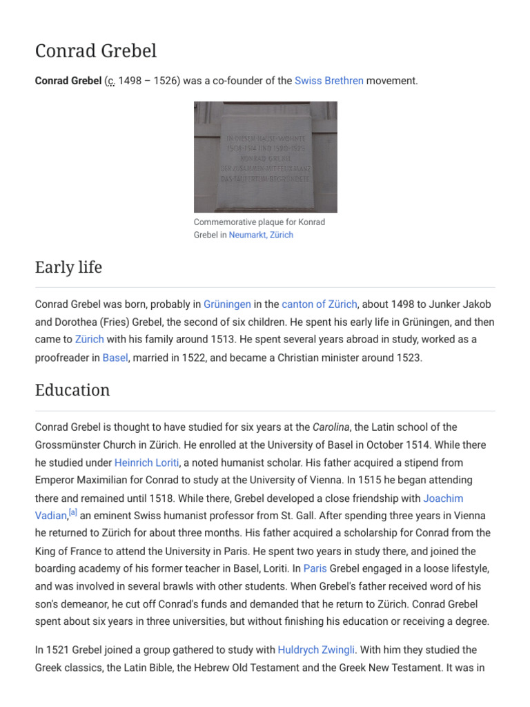 Conrad Grebel - Wikipedia | PDF | Christian Denominational Families ...