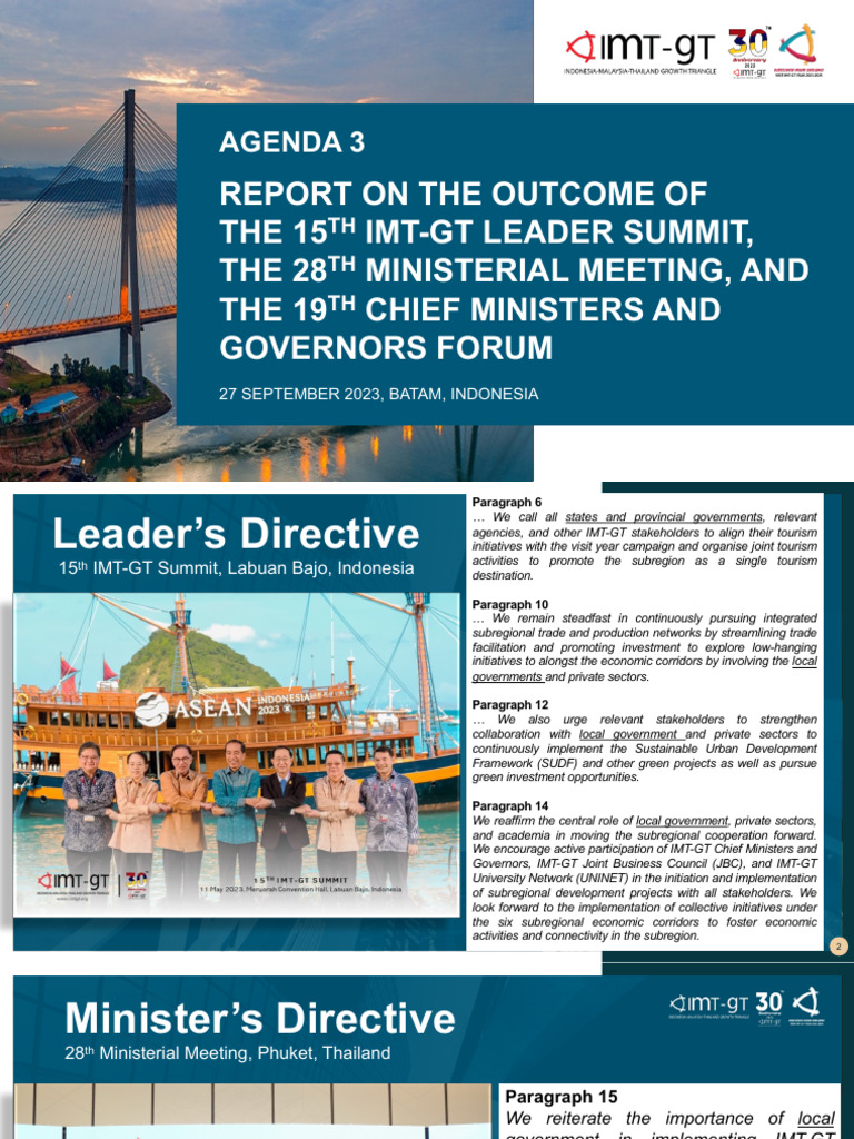 IMT-GT Summit 2023 Outcomes Report | PDF | Economies