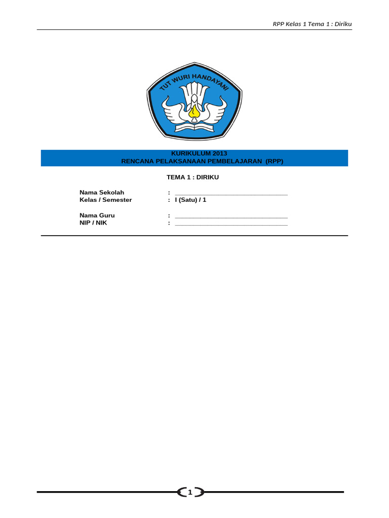 RPP Kelas 1 Tema 1 Diriku (Sub Tema 4 Aku Istimewa) | PDF