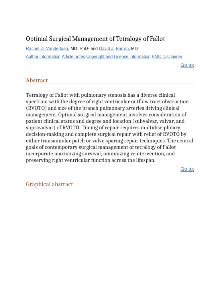 Optimal Surgical Management of Tetralogy of Fallot | PDF | Congenital Heart Defect | Medical ...