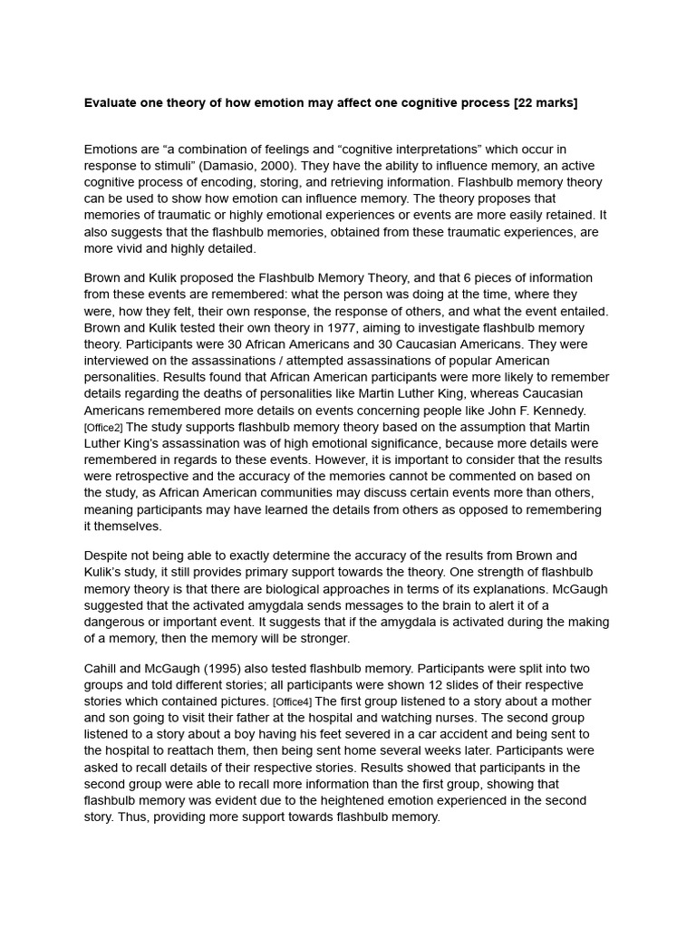 IB Psych HL Sample Answer Effects of Emotion On Cognition ERQ | PDF ...