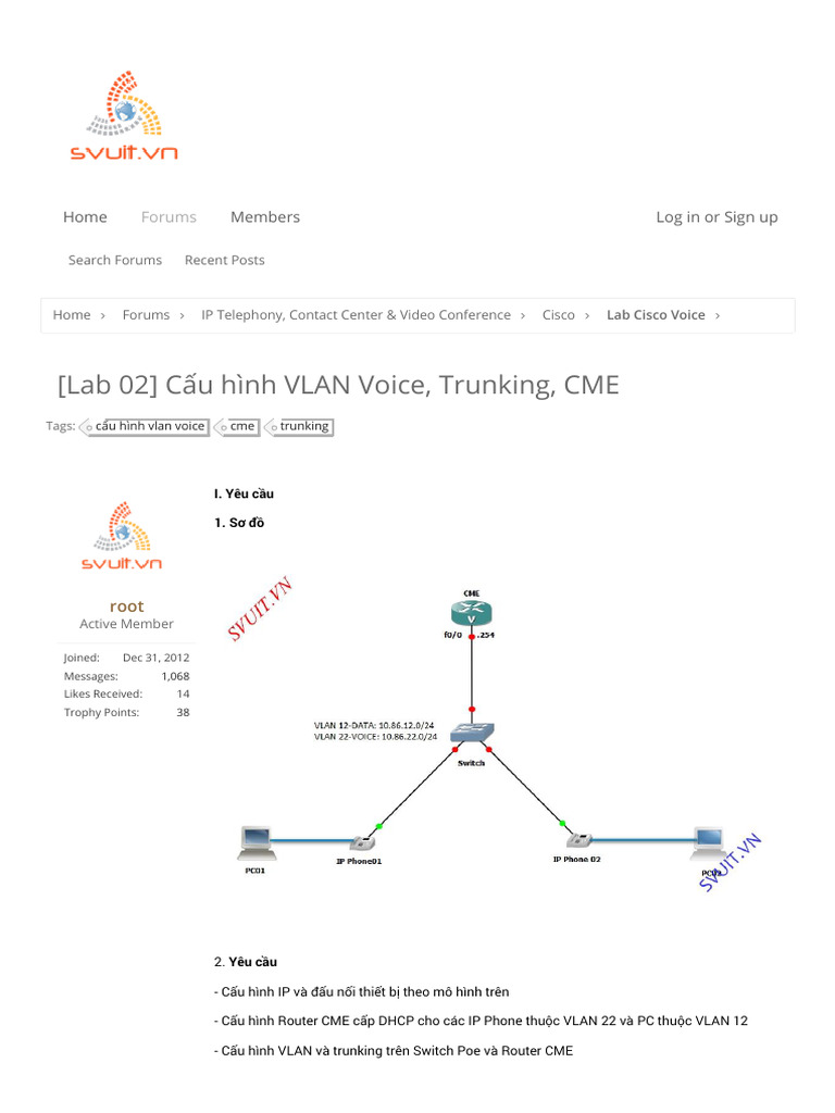 (Lab 02) Cấu hình VLAN Voice, Trunking, CME | PDF